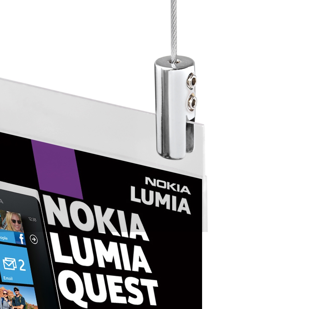 Cable Display Sign Holder – with 2 metre stainless steel cable.