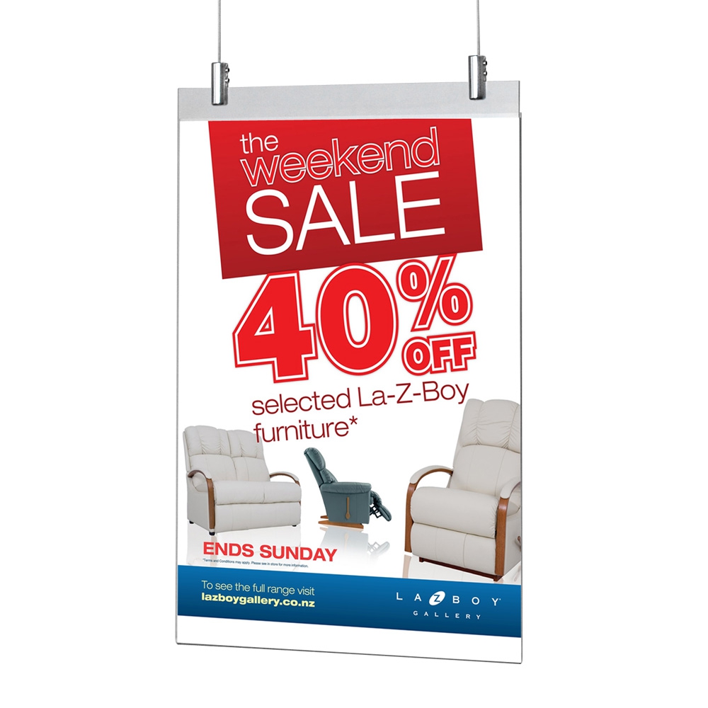 A3 Hanging Poster Holder: Clear acrylic, Double sided. Buy Today!