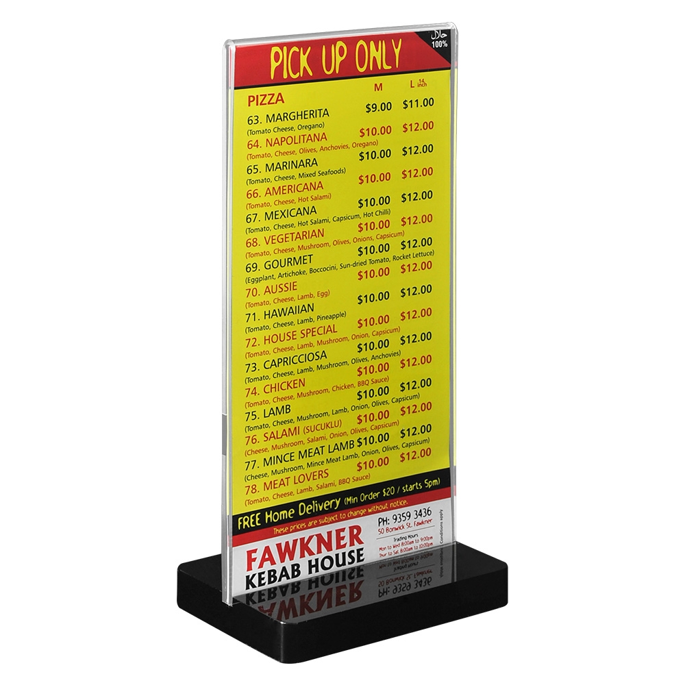 DL Acrylic Counter Top Menu Holder – Double Sided, Square Base