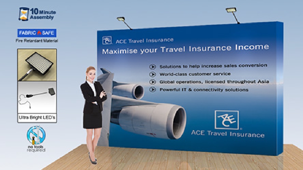 Tension Fabric Backdrop Stand – 2.2 x 3m w/Lights