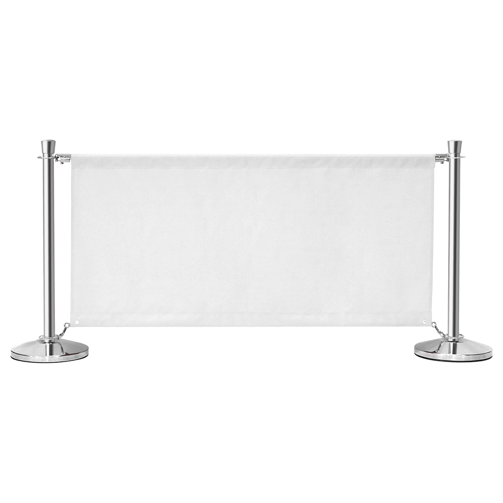 Cafe Wind Barrier – 4 White Fabric Banners w/ 5 Posts