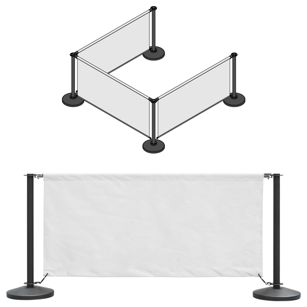 Wind Barriers Cafe – 3 White Fabric Banners w/ 4 Posts