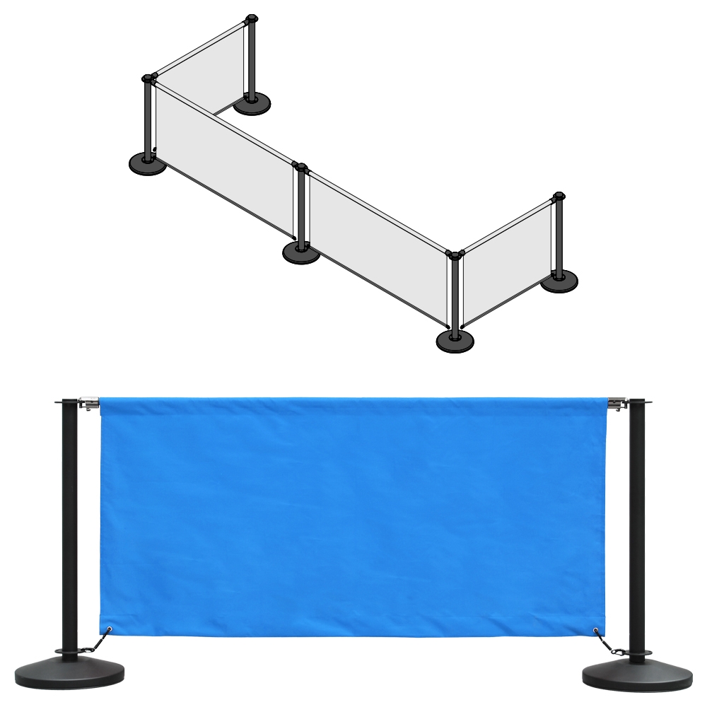 Wind Barrier – (4) Blue Banners w/ (5) Black Posts