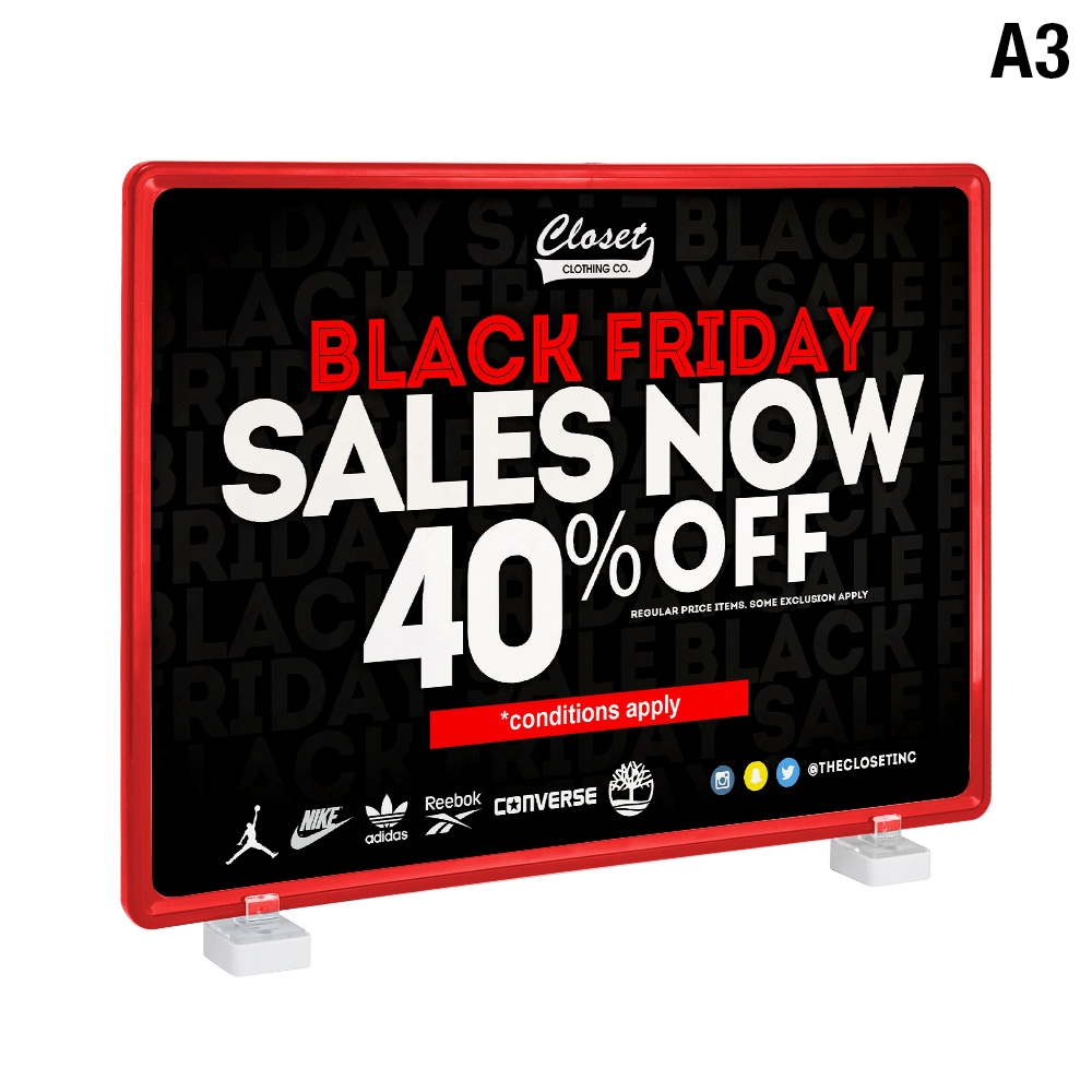 A3 Red POS Display Frame with Magnetic Holders