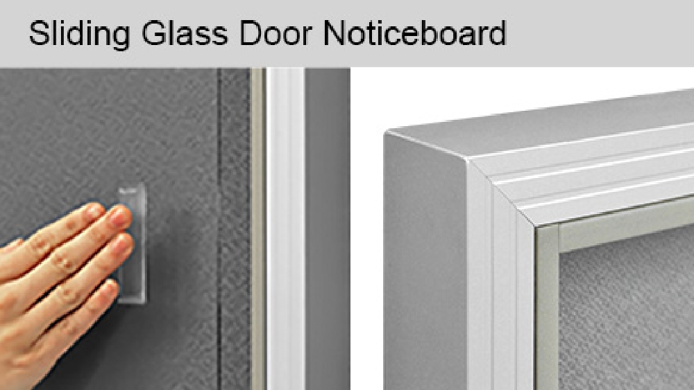 A Fabric Pinboard has a Light Grey Backing Surrounded by a Silver Frame!