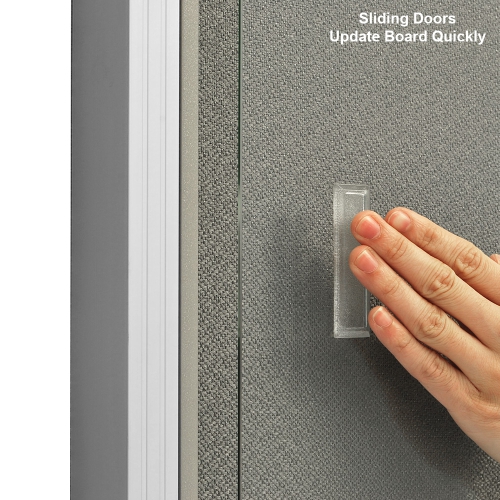 A Fabric Pinboard has a Light Grey Backing Surrounded by a Silver Frame!