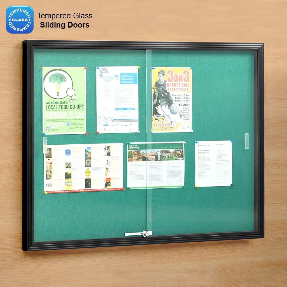 The Bulletin Boards feature Shatter Resistant Glass Sliding Doors!