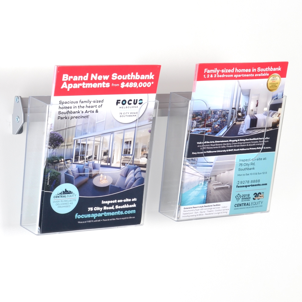 This Brochure Wall Display includes (2) Clear Acrylic Pockets!