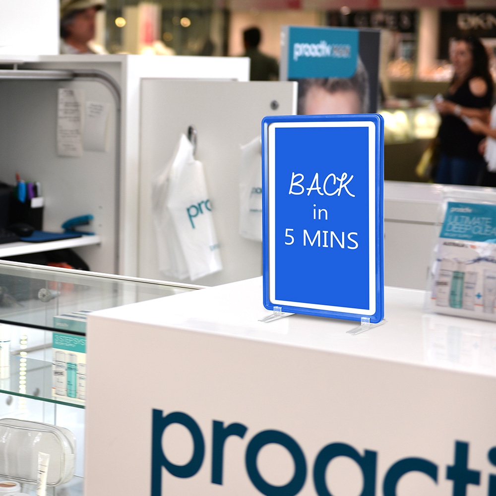 A4 POS Sign with Blue Frame and Detachable Plastic Feet