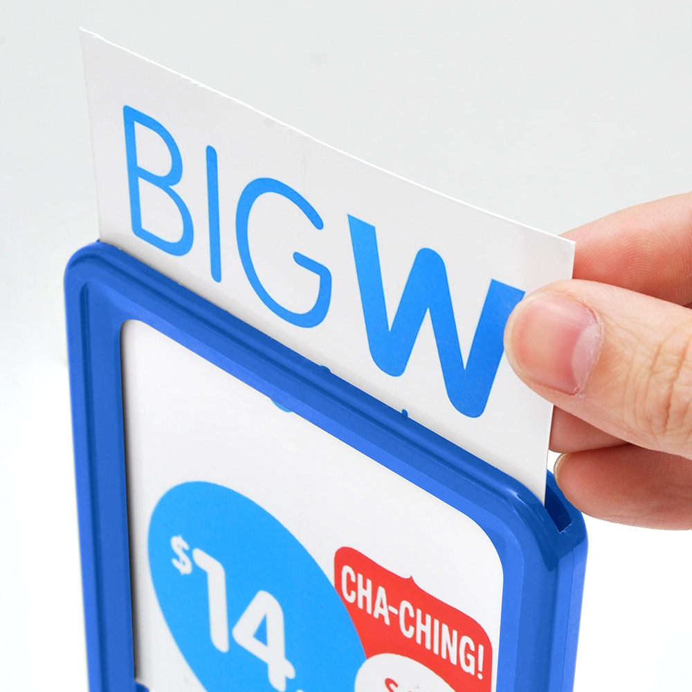 A6 blue POS sign with removeable graphics and clear lens to protect ...