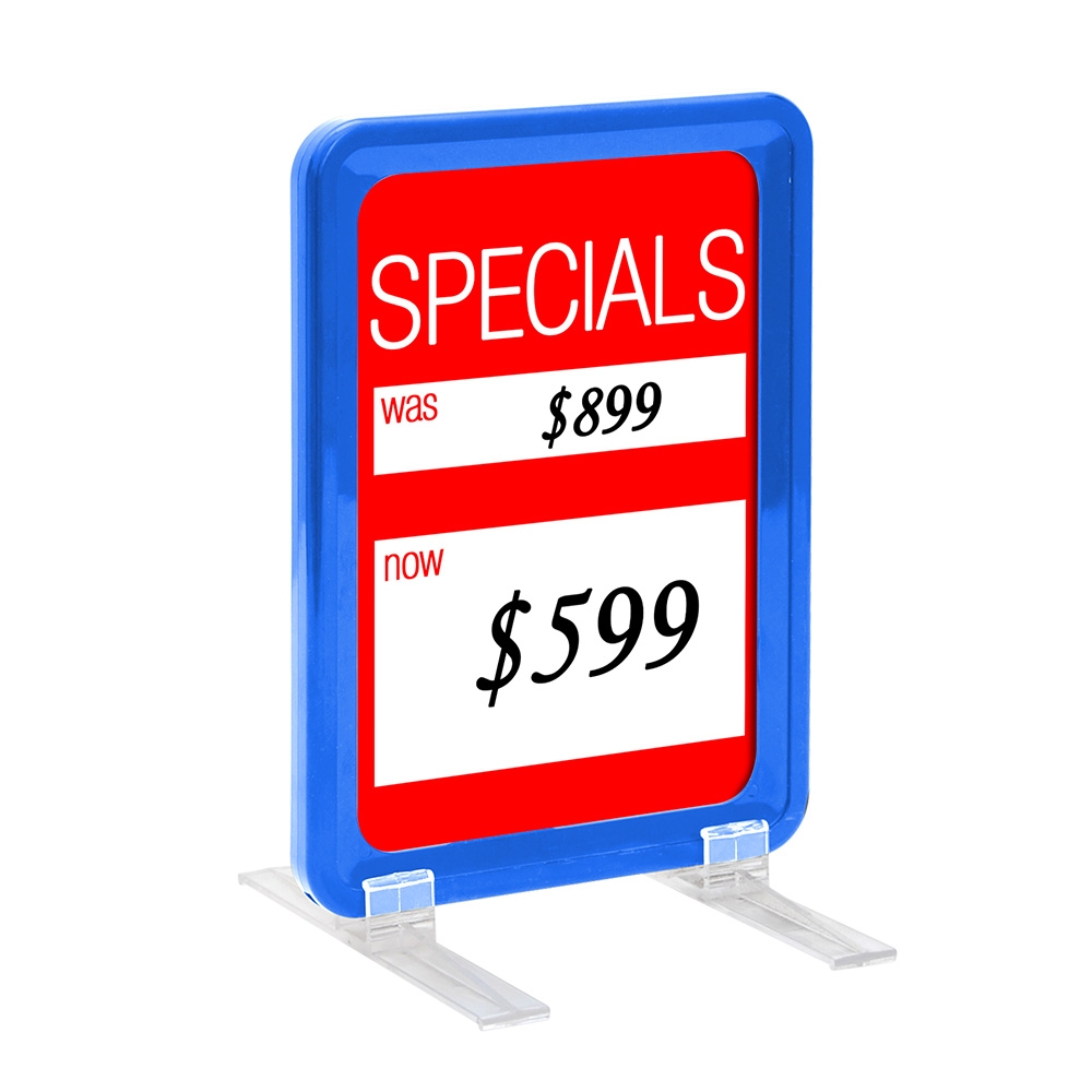 A6 blue POS sign with removeable graphics and clear lens to protect ...