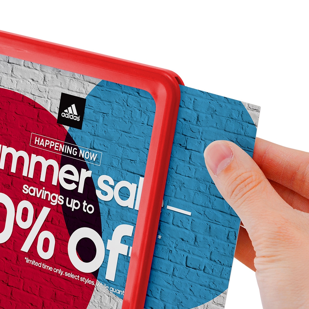 Red A5 Tilted Sign for Point of Sale Displays Instore