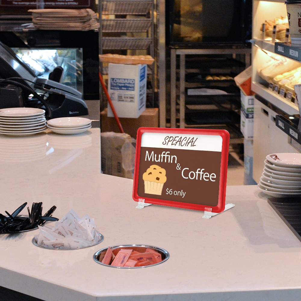 Red A5 Tilted Sign for Point of Sale Displays Instore