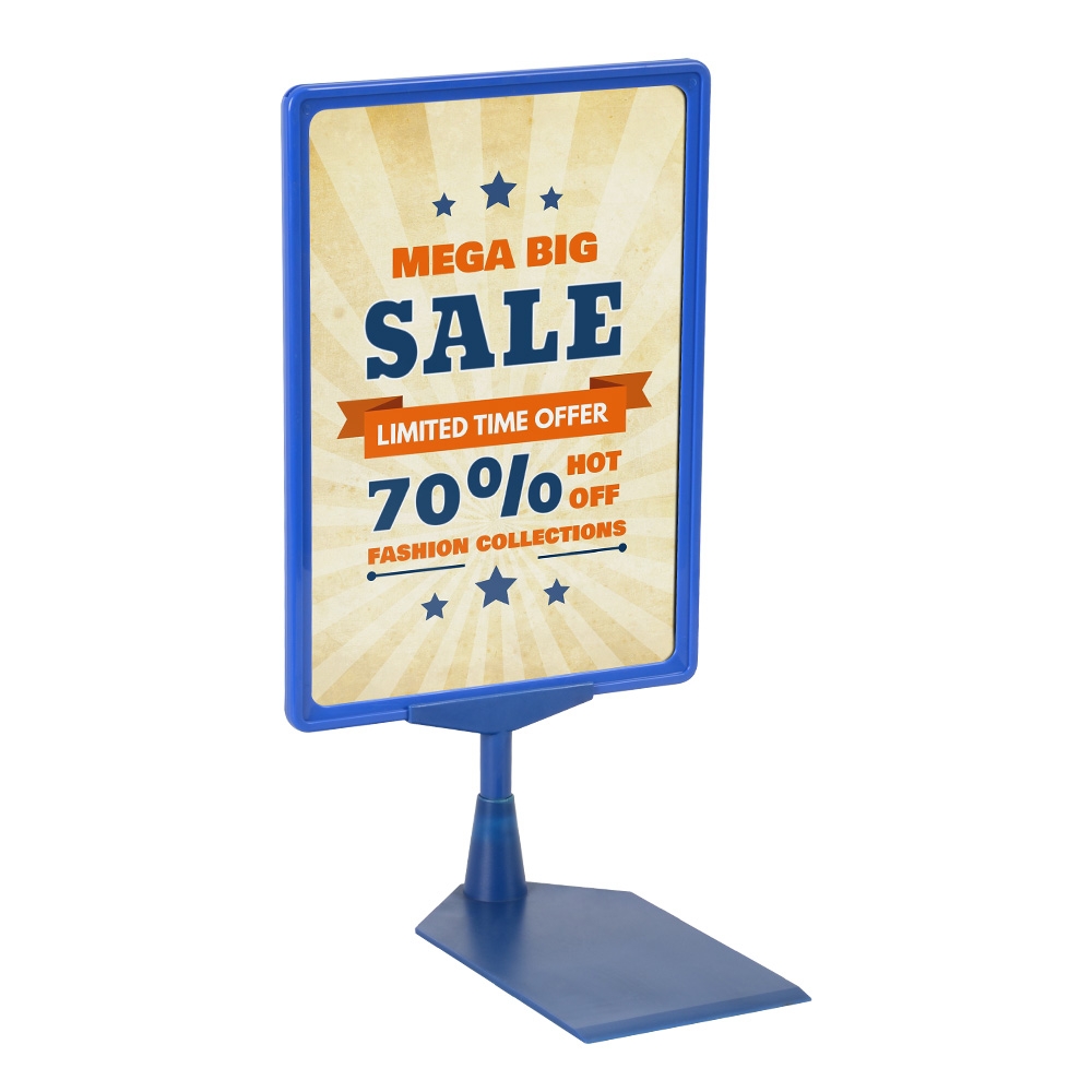 Shelf Sign in Blue A4 Graphics Holder with Shovel Base