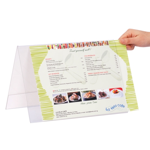 A4 Menu Holders Use a Slide-In Design for Easy Changes!