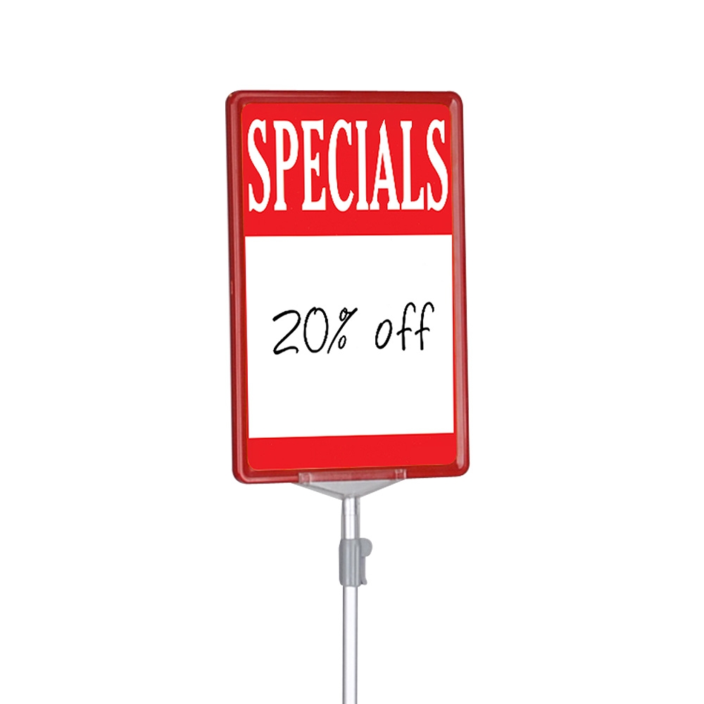 POS A4 Display with Red Frame Retail with Adjustable Height