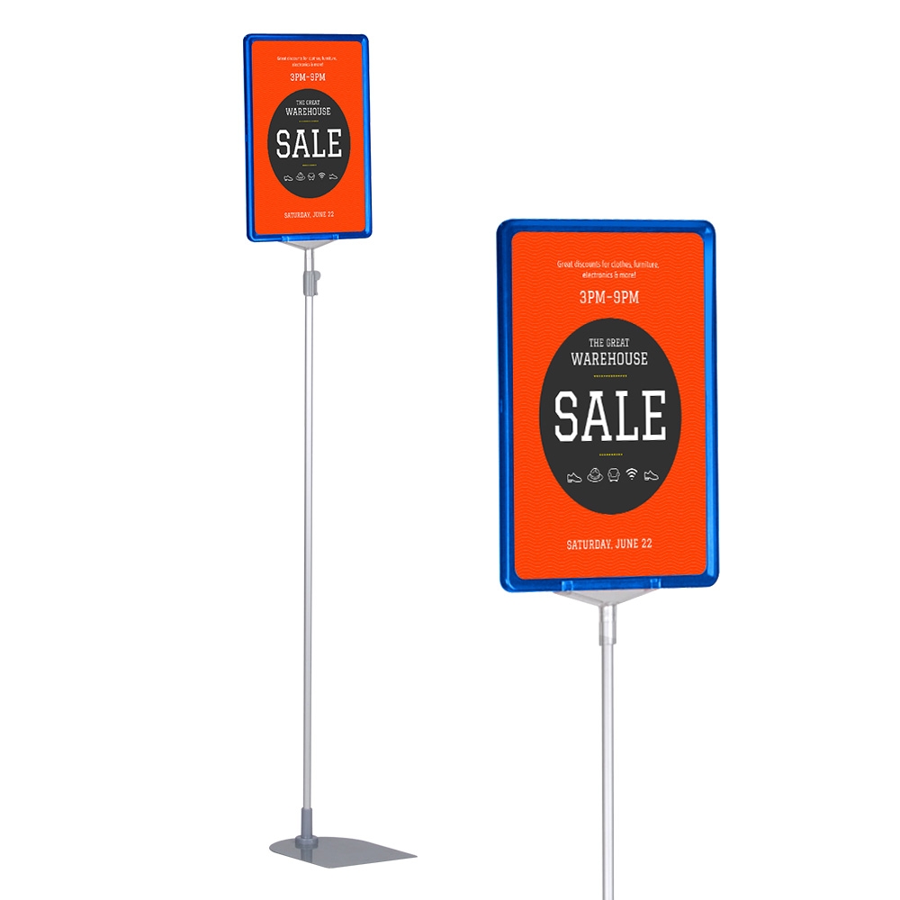 Free Standing Signage A4 has a Blue Frame & Adjustable Height