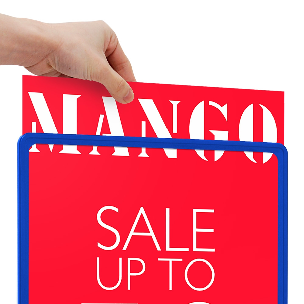 Free Standing Signage A4 has a Blue Frame & Adjustable Height