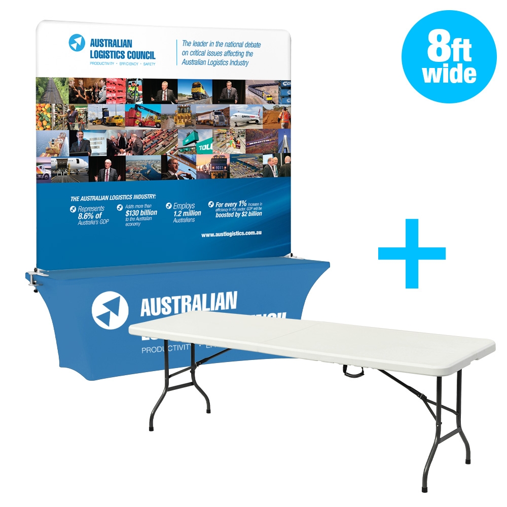 Trade Show Display Kits – Custom Backdrop & Throw w/ Table