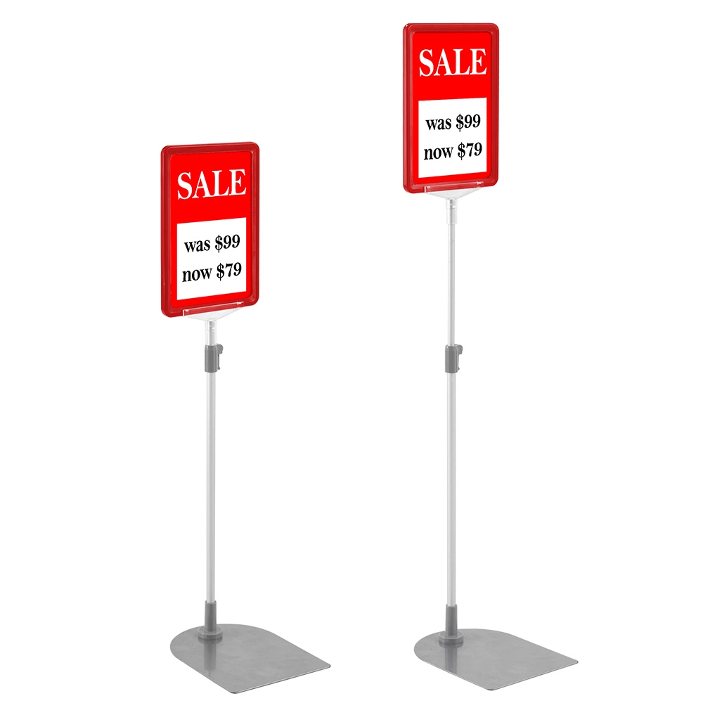 Adjustable Signage for Retail with A5 Red Frame and Metal Base