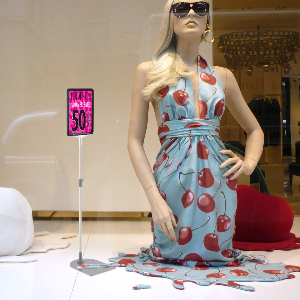 Metal Base Retail Signage in A5 with Adjustable Height