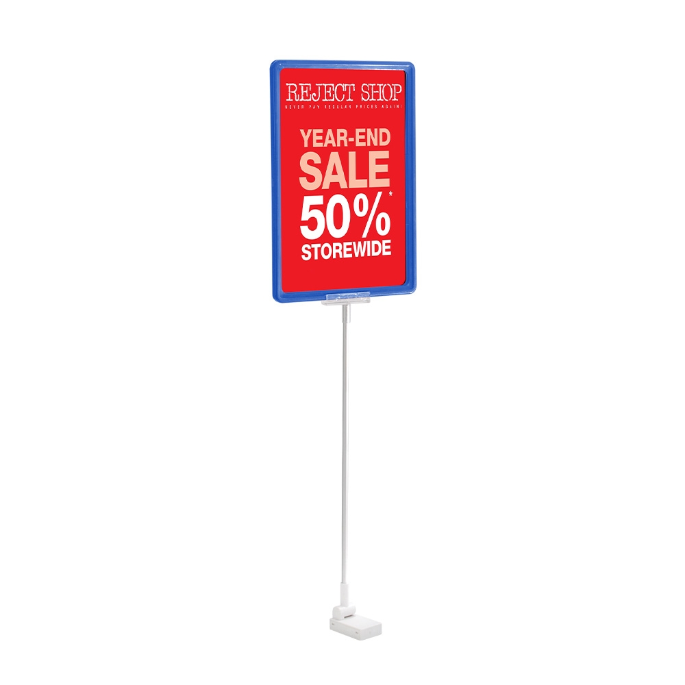 A4 Retail Signage with Blue Frame and Pole Extension