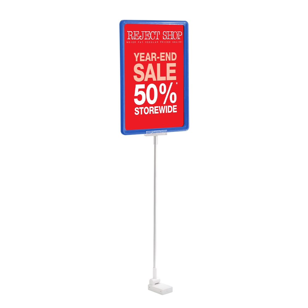 A4 Retail Signage with Blue Frame and Pole Extension