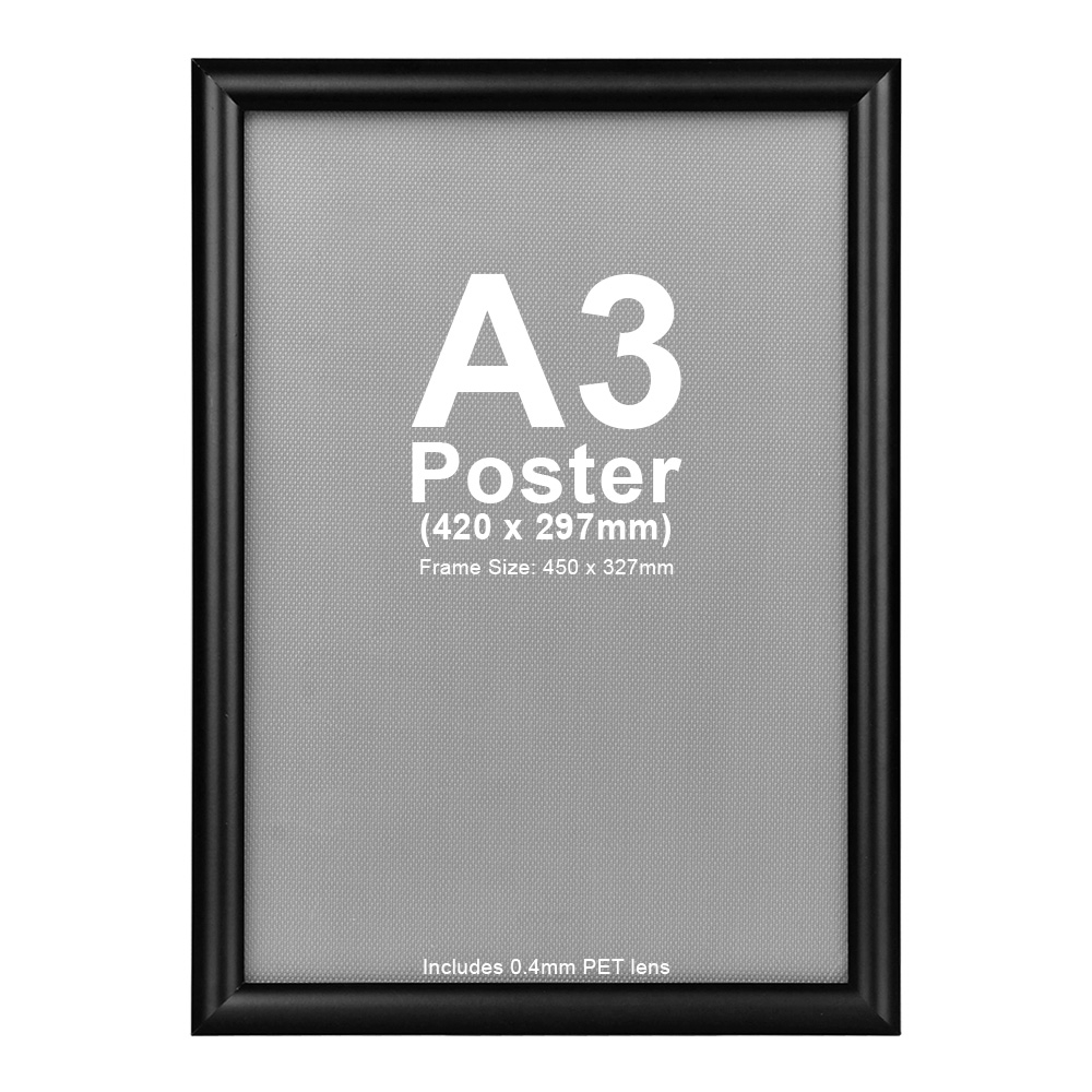A3 Clip Frame, Snap Frame. Black, Aluminium Poster Holder. Australia ...
