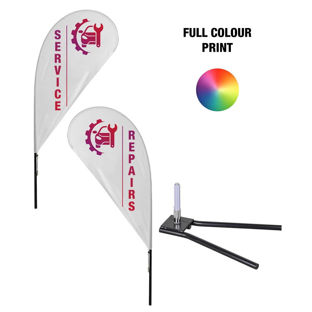 Tear Drop Banner Flag – 2m w/Custom Graphics on Both Sides