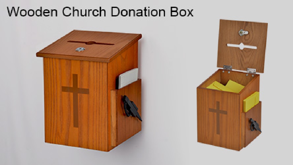 Wooden Church Donation Box - Locking w/side pocket ¦ Slimline Warehouse