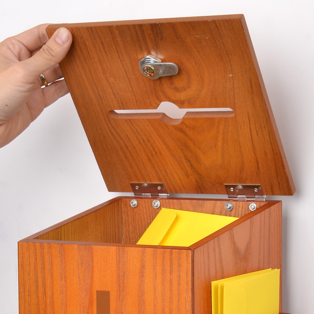Wooden Church Donation Box - Locking w/side pocket ¦ Slimline Warehouse