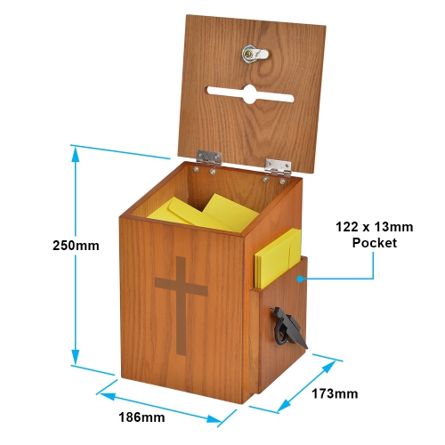 Wooden Church Donation Box - Locking w/side pocket ¦ Slimline Warehouse