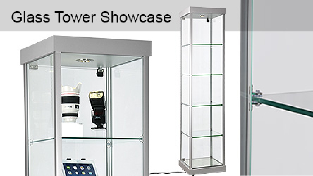 Tall Glass Showcase - Lockable w/5 tiers & Lights ¦ Slimline Warehouse