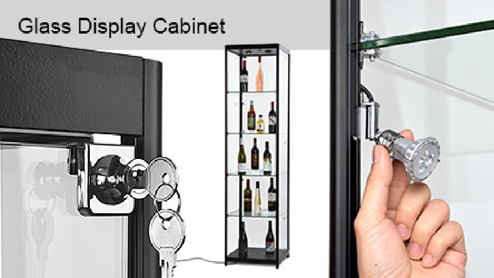 2m Glass Display Cabinets with Lights - Locking ¦ Slimline Warehouse