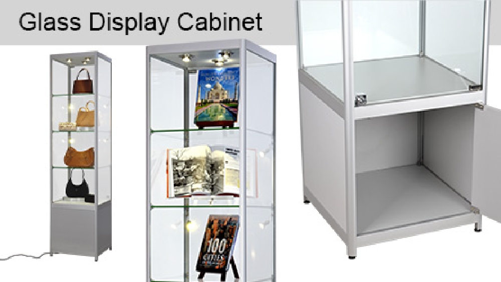 2m Glass Display Cabinets with Storage - Locking ¦ Slimline Warehouse