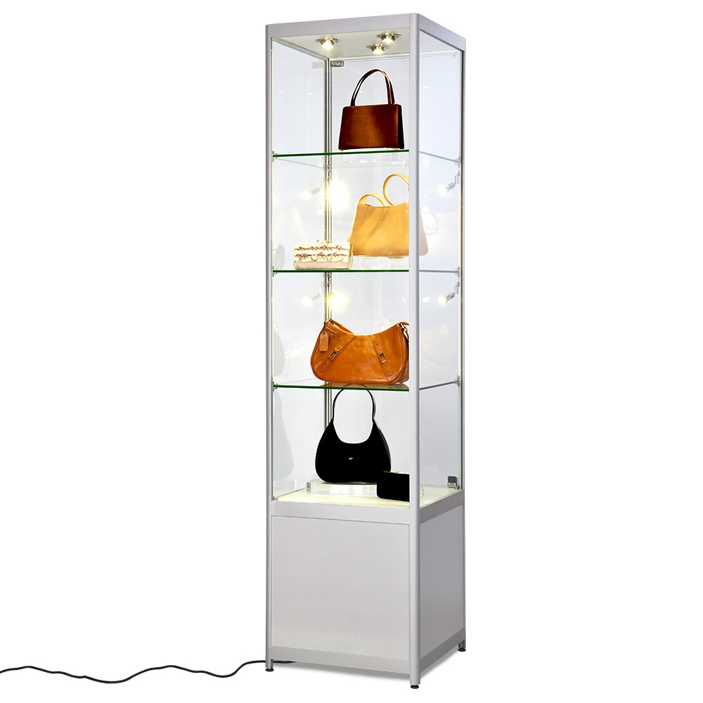 2m Glass Display Cabinets with Storage - Locking ¦ Slimline Warehouse