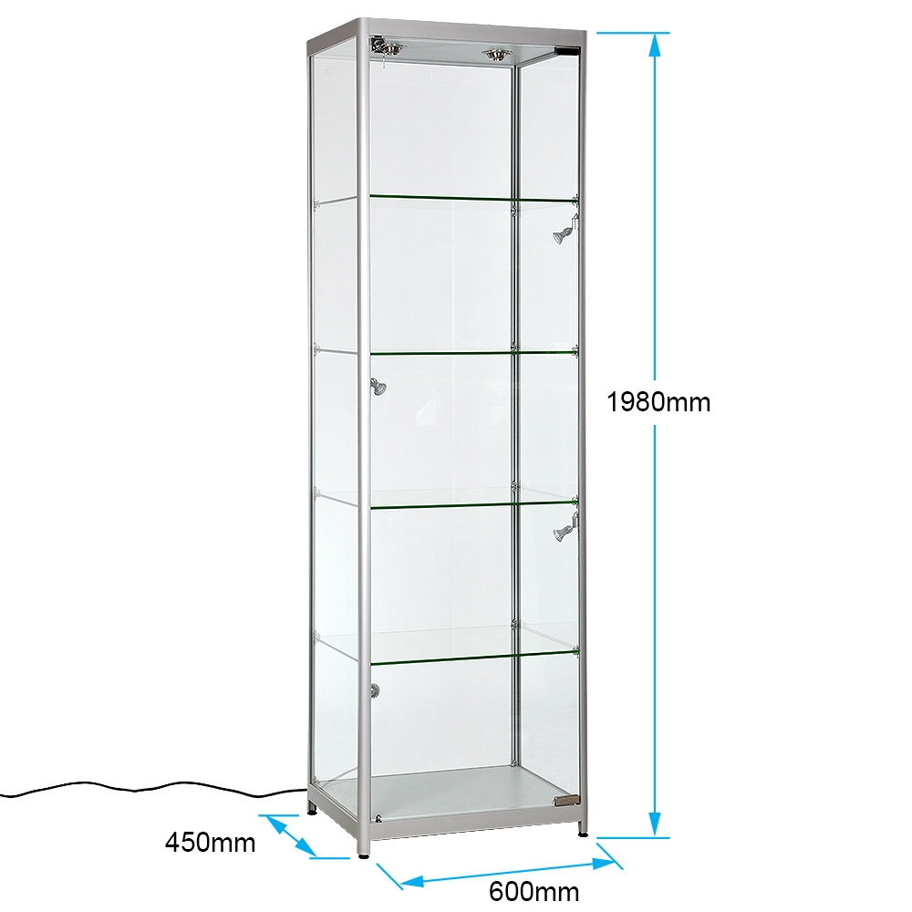 2m Glass Showcase Tower - 5 Tier w/Lights ¦ Slimline Warehouse