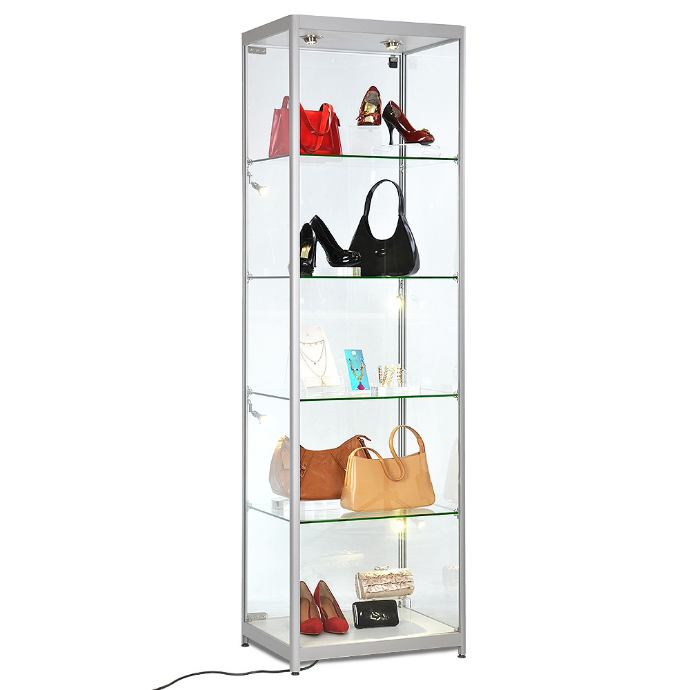 2m Glass Showcase Tower - 5 Tier w/Lights ¦ Slimline Warehouse