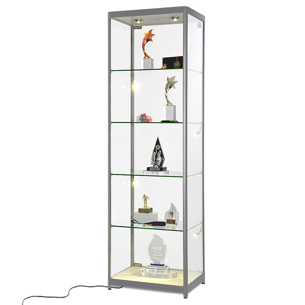 2m Glass Showcase Tower - 5 Tier w/Lights ¦ Slimline Warehouse