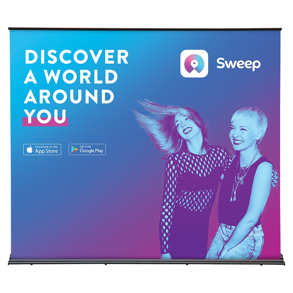 Media banner – Custom print huge 2400mm Display ¦ Slimline Warehouse