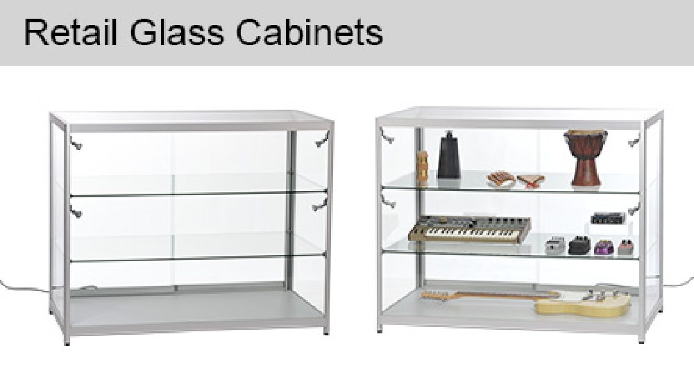 Retail Glass Cabinets - 2 Shelves - Lights ¦ Slimline Warehouse