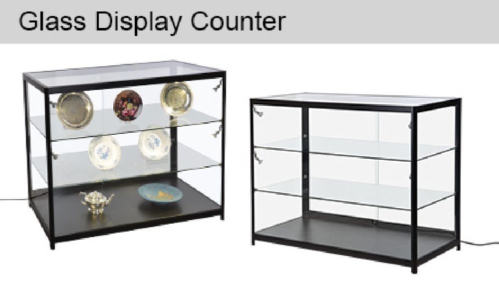 Glass Display Counter - 2 Shelves - Lights ¦ Slimline Warehouse