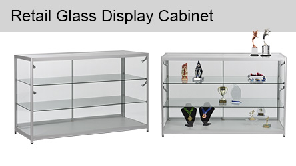Retail Glass Display Cabinet - 2 Shelves - Lights ¦ Slimline Warehouse