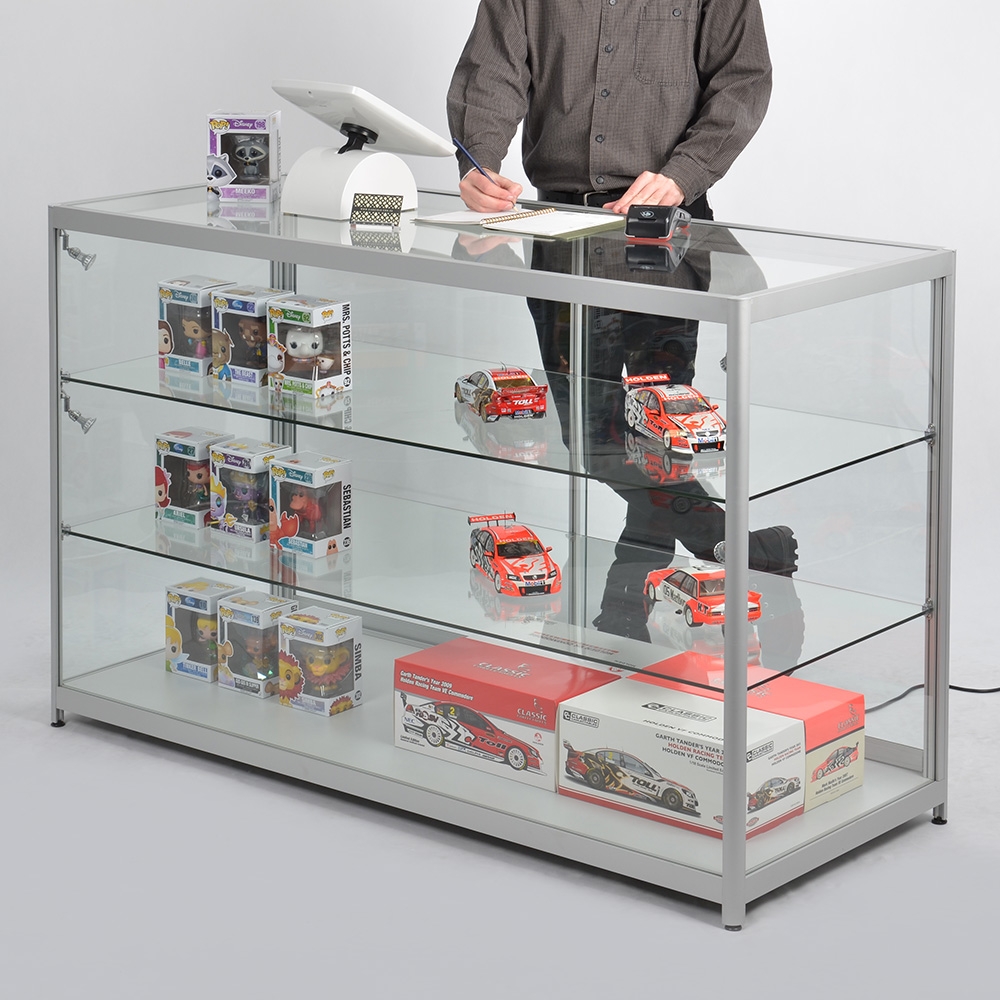 Retail Glass Display Cabinet - 2 Shelves - Lights ¦ Slimline Warehouse