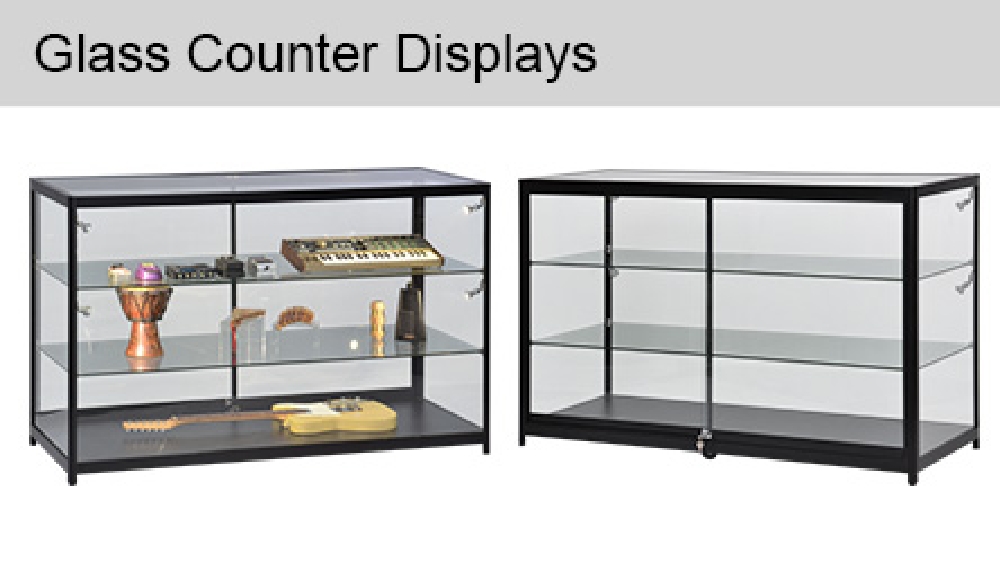 Locking Glass Counter Display - 2 Shelves & Lights ¦ Slimline Warehouse
