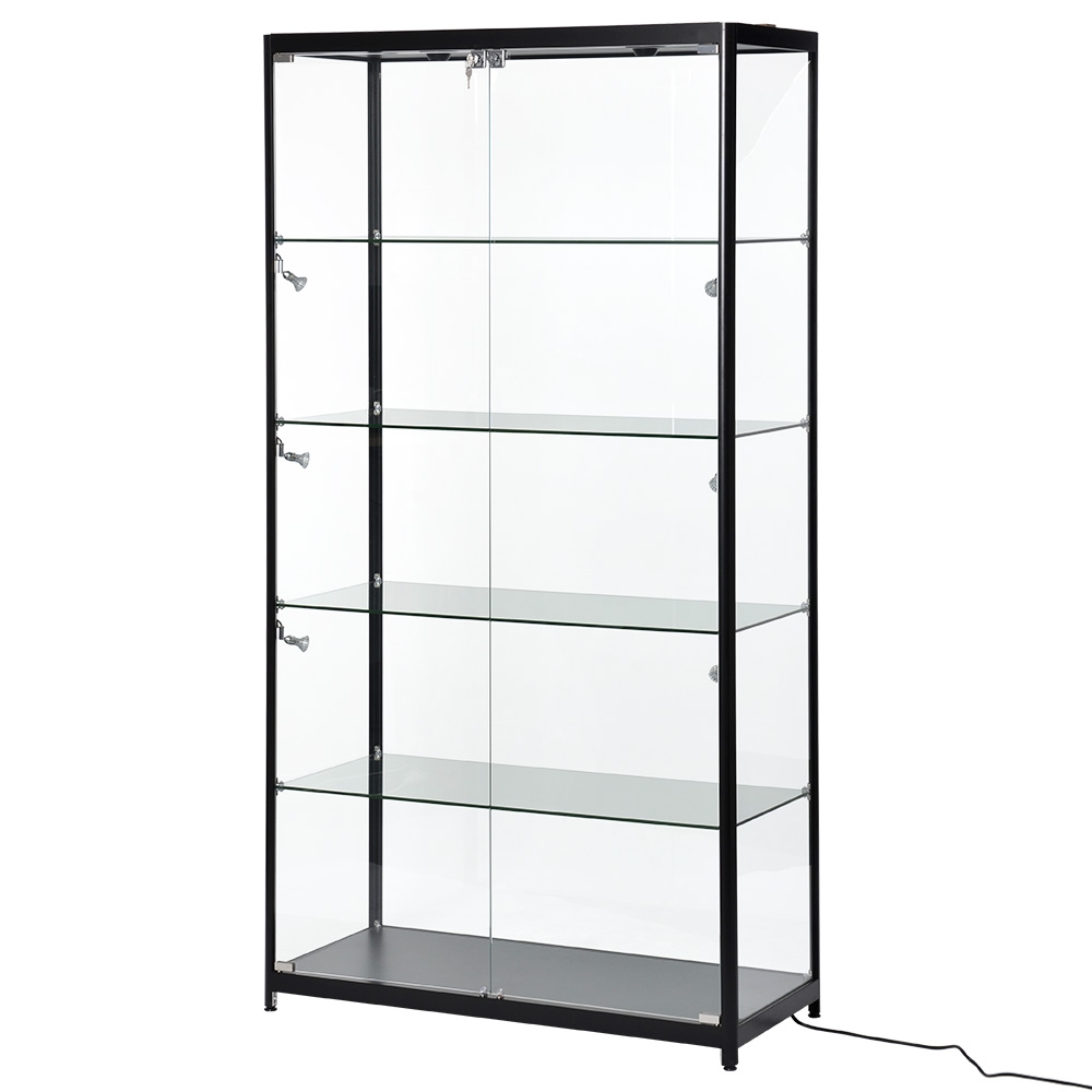 2m Glass Showcase - 1m wide - 5 Tiers w/ Lights ¦ Slimline Warehouse