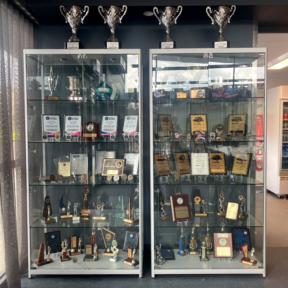 2m Glass Showcase - 1m wide - 5 Tiers w/ Lights ¦ Slimline Warehouse