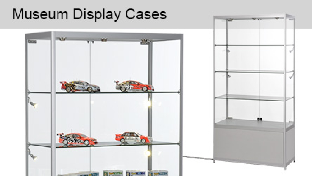 2m Museum Display Cases w/Storage - 4 Tier - Lighted