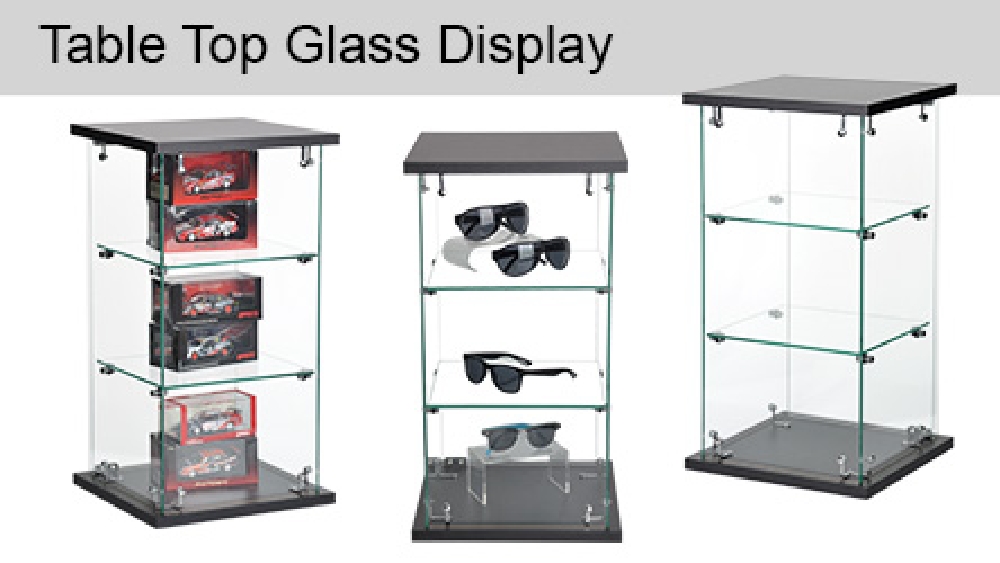 Table Top Glass Display - Lockable w/ 3 Tiers - Ships Same Day