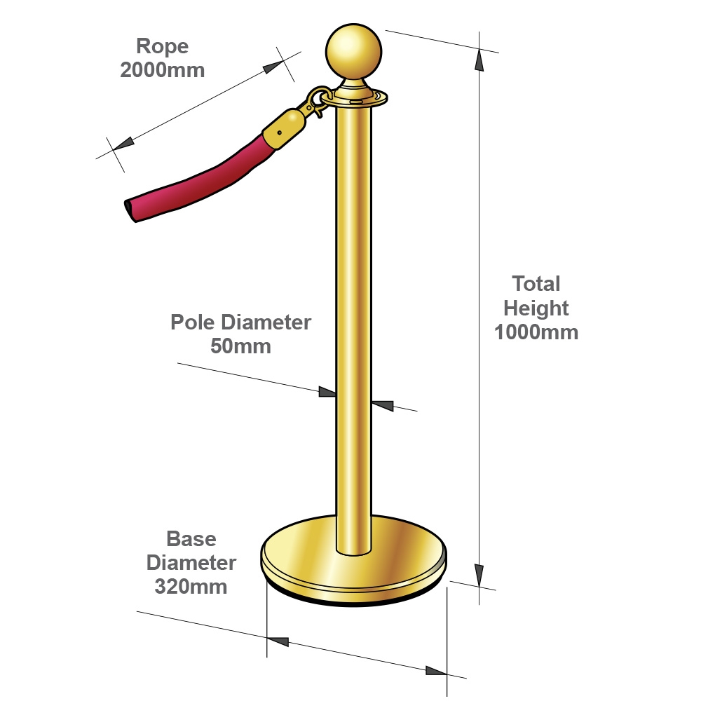 Gold Rope Barriers: Brass Rope Barrier & Red Rope. Buy Online